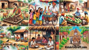 Village Life Drawing Activities for School Projects - Kids Art & Craft