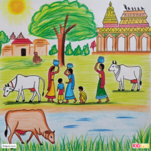Village Drawing Ideas with Vibrant Colors - Kids Art & Craft