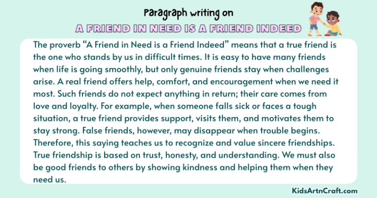 Paragraph on A Friend in Need is a Friend Indeed - Kids Art & Craft