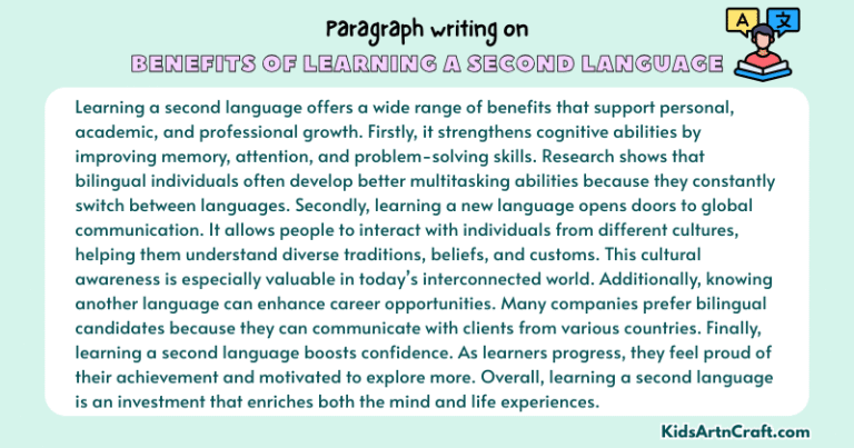 Paragraph on Benefits of Learning a Second Language - Kids Art & Craft