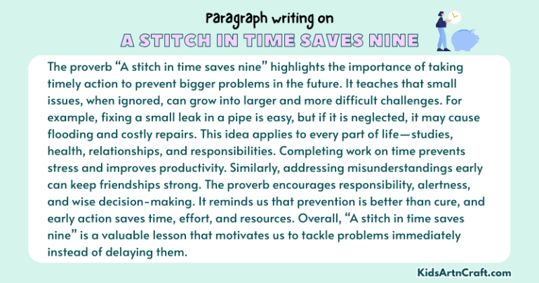 Paragraph on A Stitch in Time Saves Nine - Kids Art & Craft