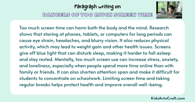 Paragraph on Dangers of Too Much Screen Time - Kids Art & Craft