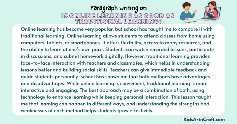Paragraph on Is Online Learning as Good as Traditional Learning? - Kids ...