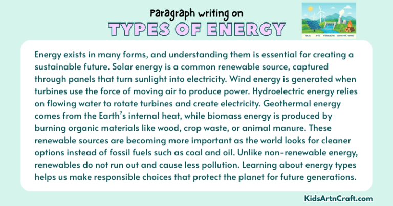 Paragraph on Types of Energy (solar, wind, etc) - Kids Art & Craft