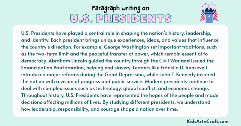 Paragraph on U.S. Presidents - Kids Art & Craft